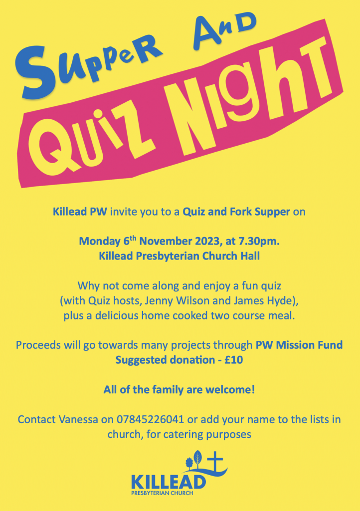 Supper and Quiz Night – Killead Presbyterian Church